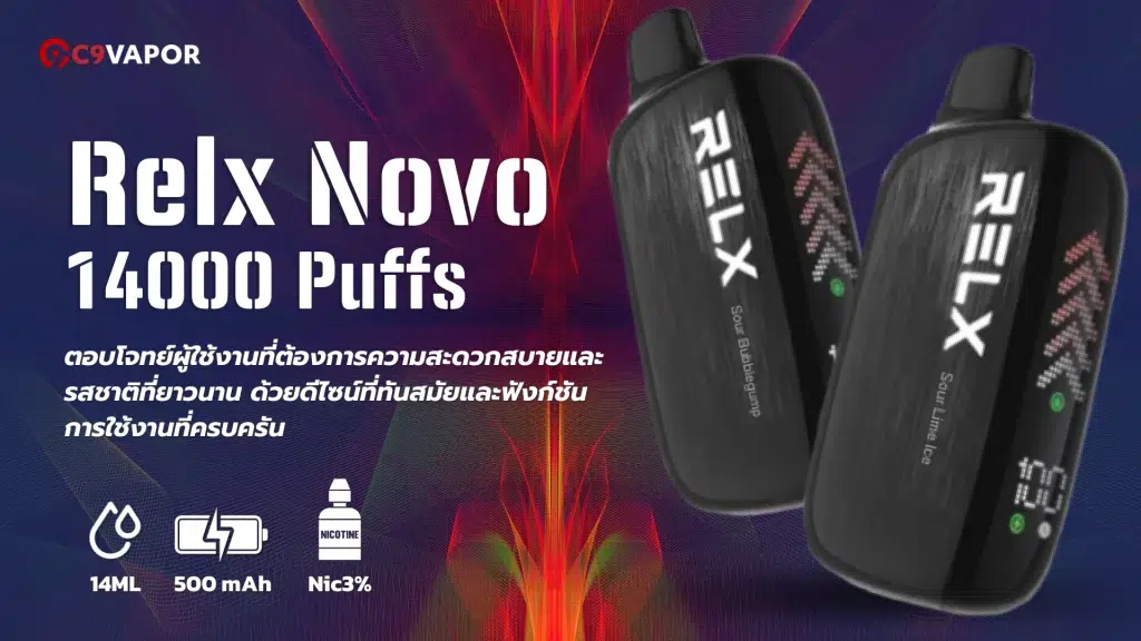 Relx Novo 14000 Puffs ราคาดีที่สุด ของแท้ บริการส่งด่วนทันใจ